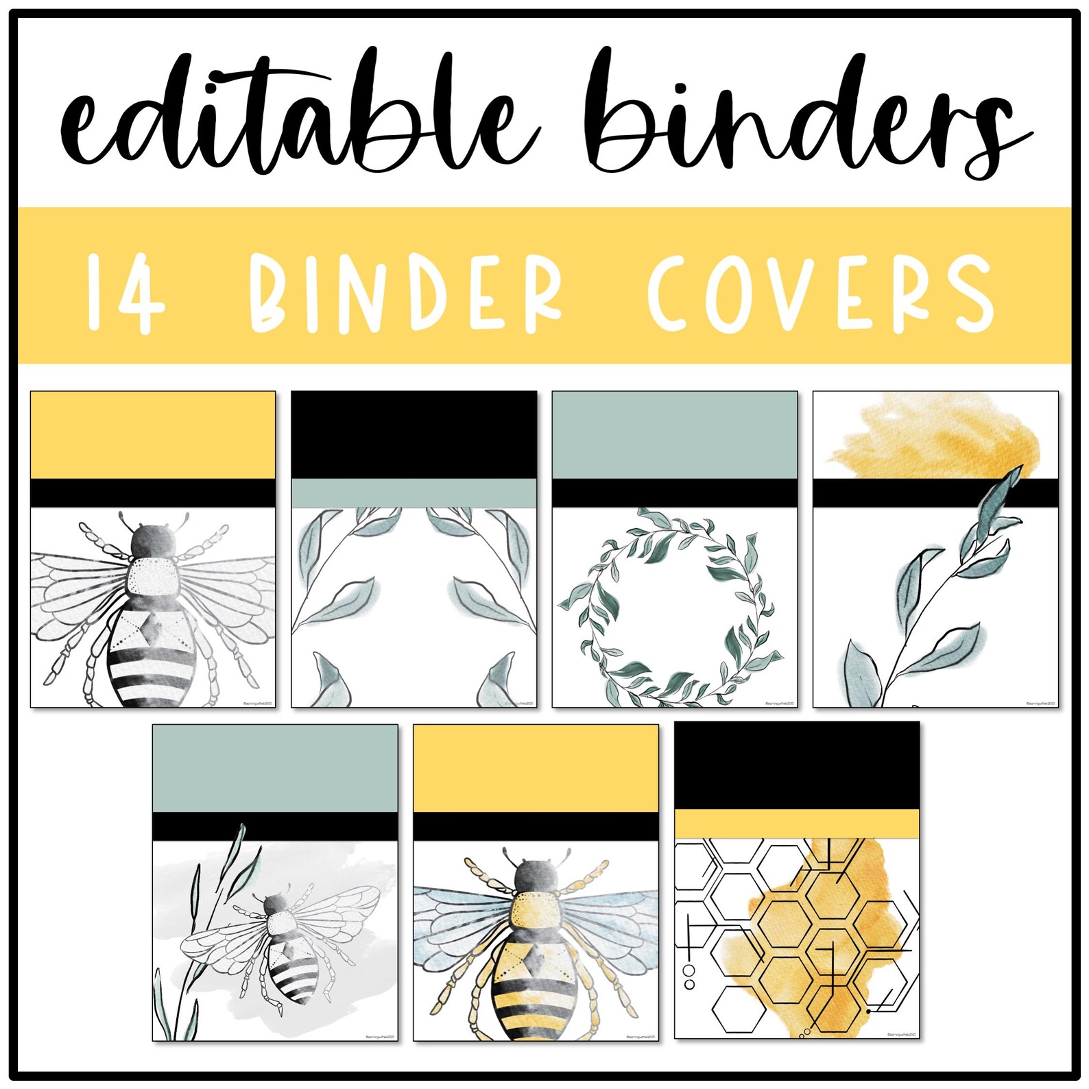 Bee Binder Covers Editable Bee and Eucalyptus Classroom - Etsy