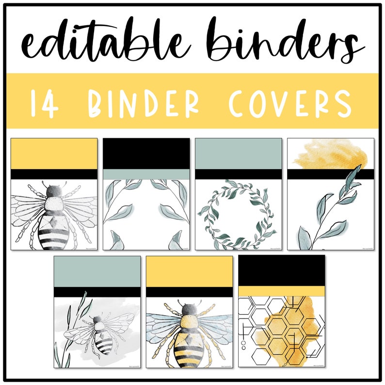 Bee Binder Covers Editable Bee and Eucalyptus Classroom - Etsy