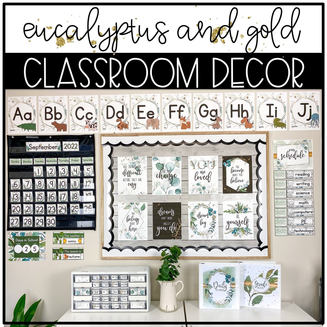 Eucalyptus and Gold Classroom Decor Bundle Editable - Etsy