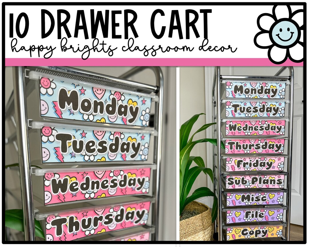 Happy Brights 10 Drawer Rolling Cart Labels Teacher Cart - Etsy