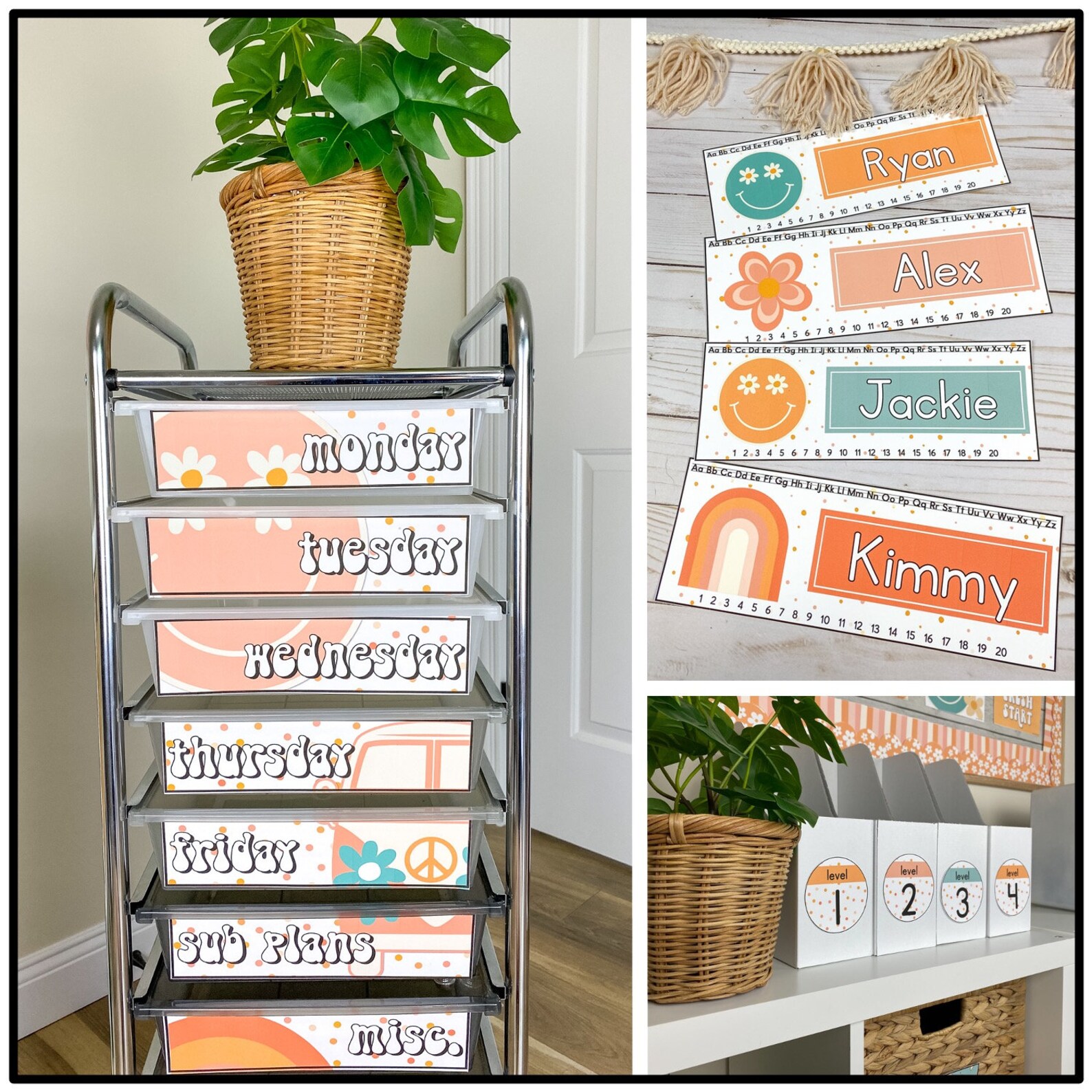 Boho Retro Classroom Decor Bundle Editable 70's - Etsy Canada