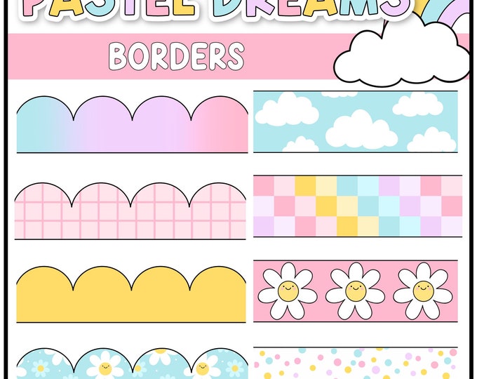 Pastel Bulletin Board Border | Cloud | Daisy | Rainbow | Checker - Etsy ...