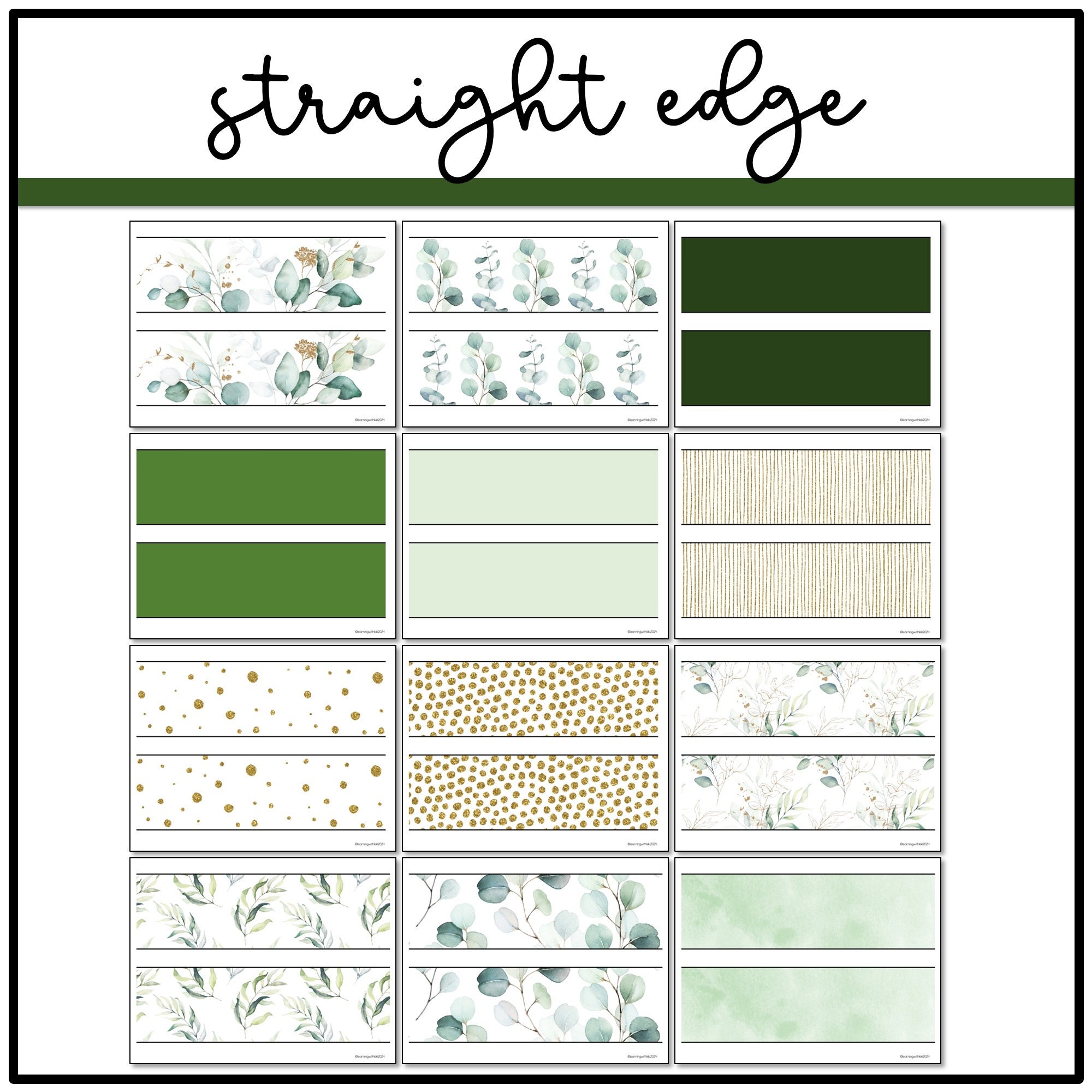 Eucalyptus and Gold Bulletin Board Borders | Botanical | Greenery ...