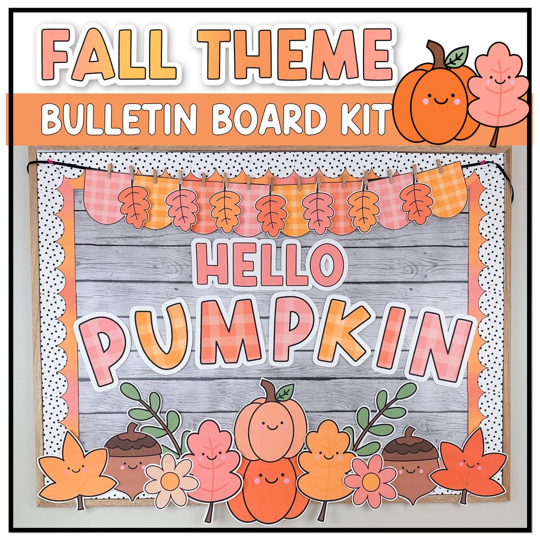 Fall Bulletin Board Kit, Classroom Decor, Pastel Trendy Pumpkins Leaves ...