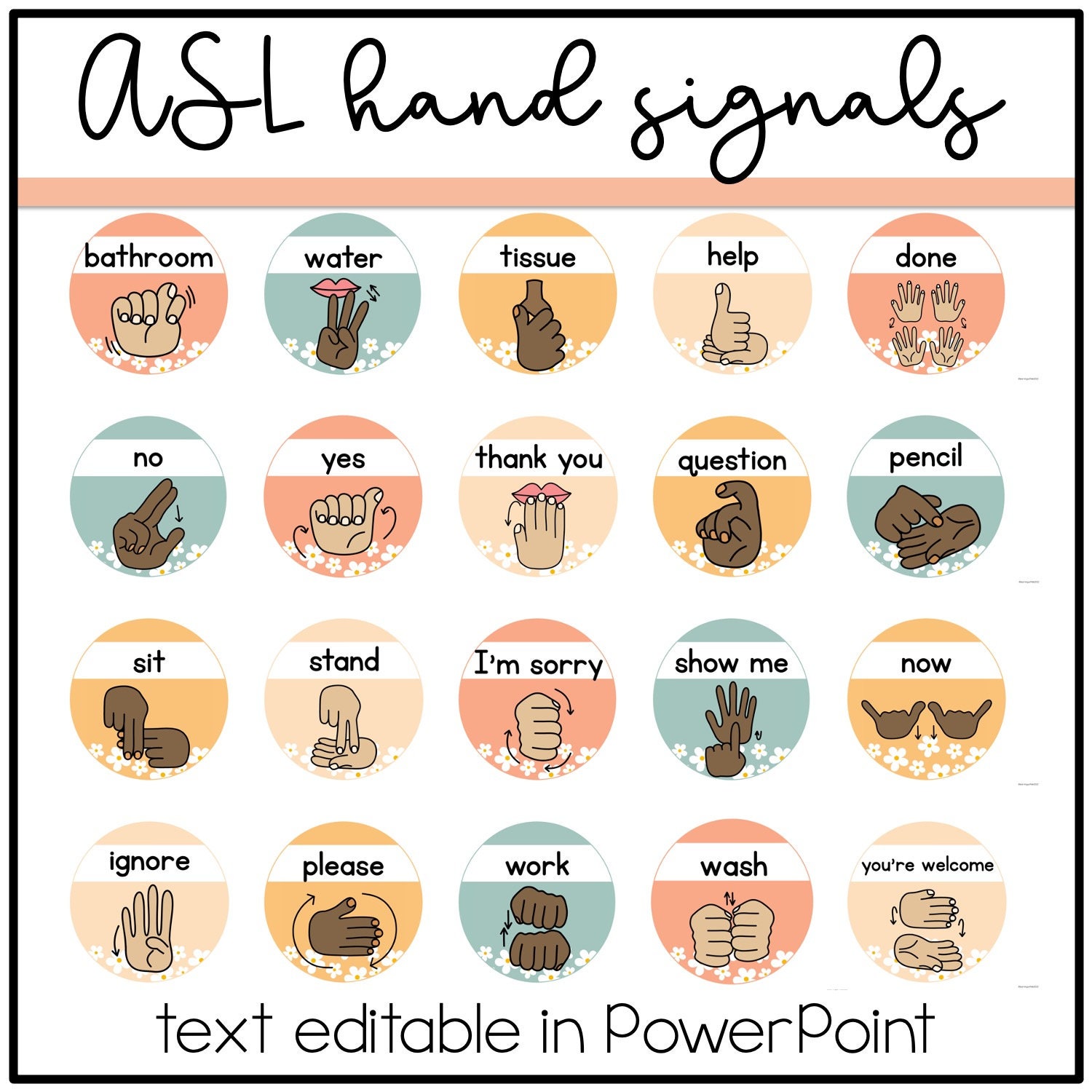 Boho Retro Classroom Hand Signals | Daisy Classroom Decor - Etsy