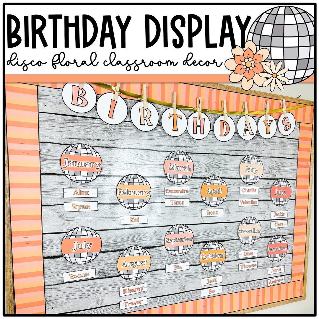 Disco Floral Birthday Display, Bulletin Board, Editable, Retro Groovy ...