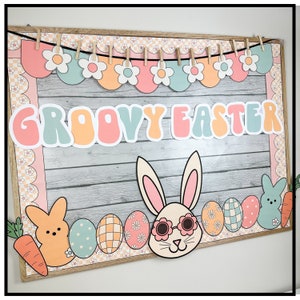 Easter Bulletin Board, Printable Easter Classroom Decor, Retro Groovy ...