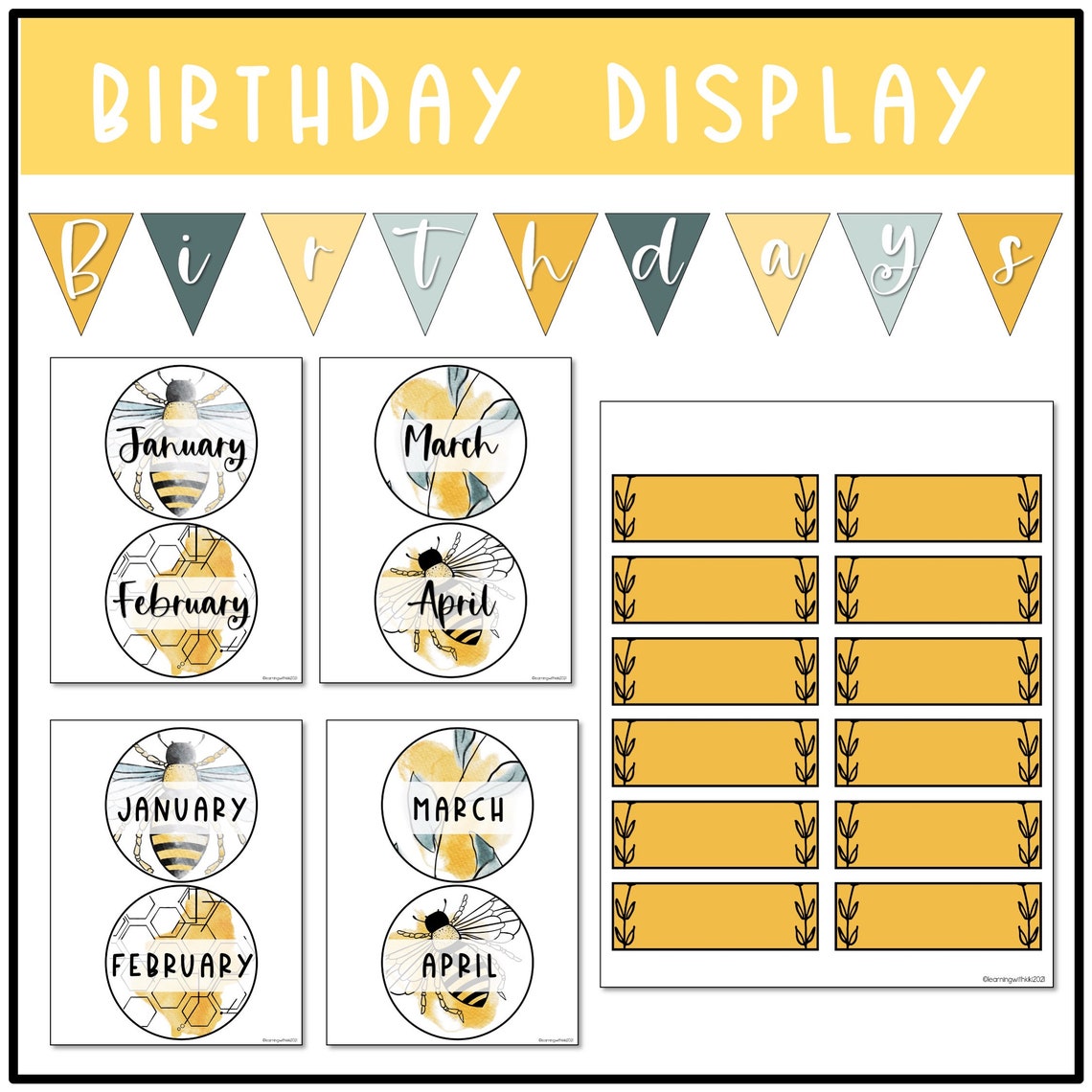 Bee Birthday Display Bulletin Board Bee Eucalyptus - Etsy