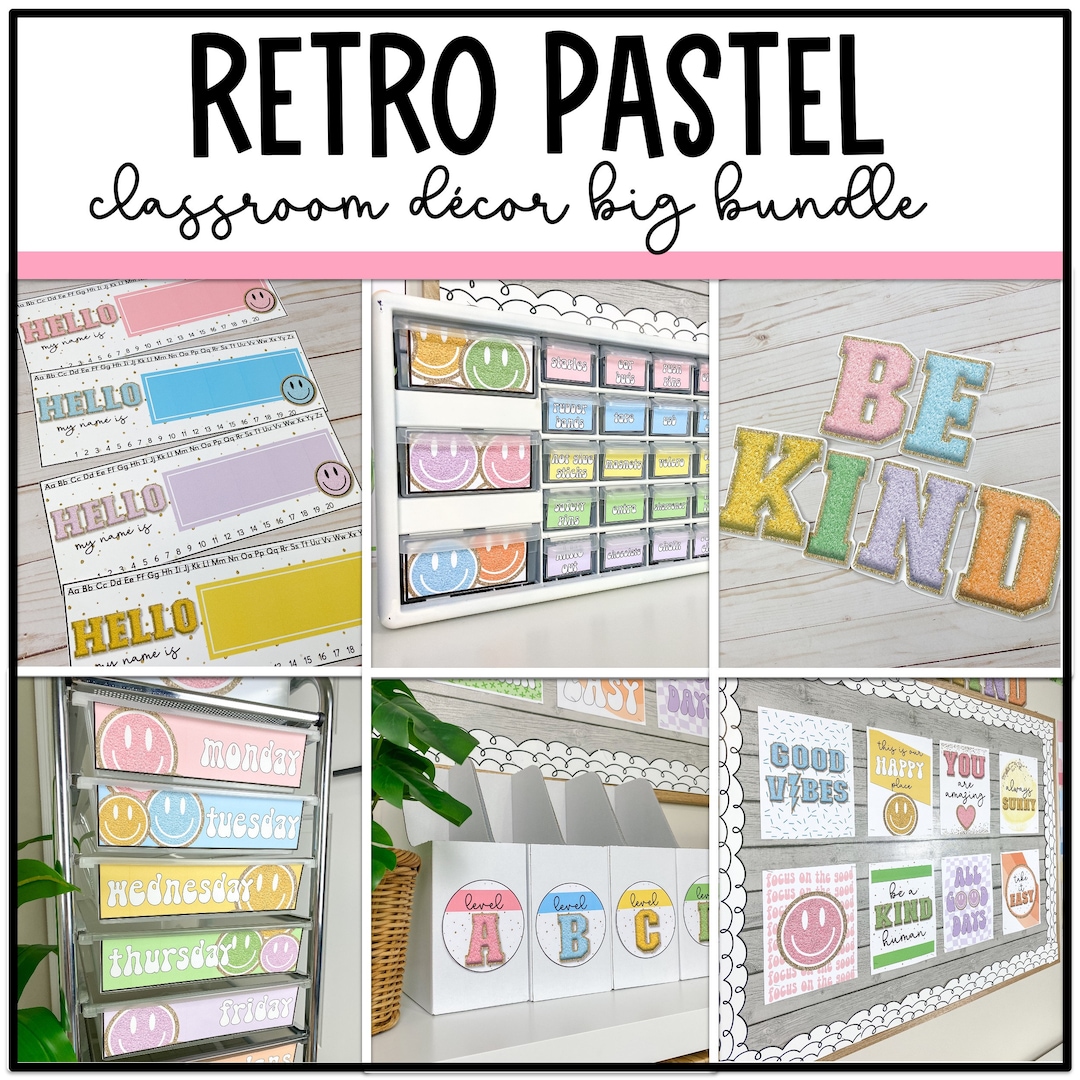 Retro Pastel Classroom Decor Bundle | Editable - Etsy