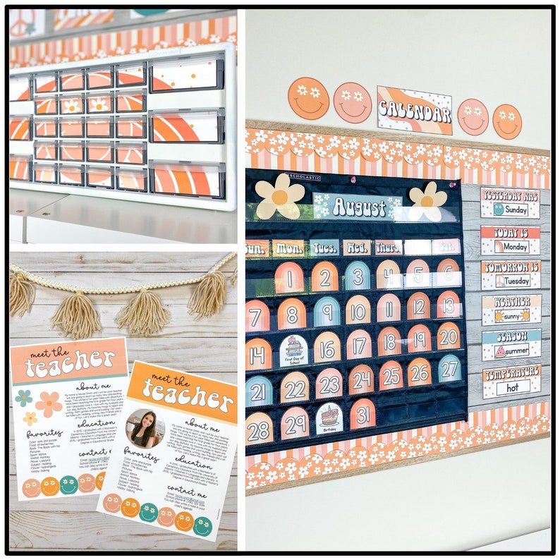 Boho Retro Classroom Decor Bundle Editable 70's - Etsy