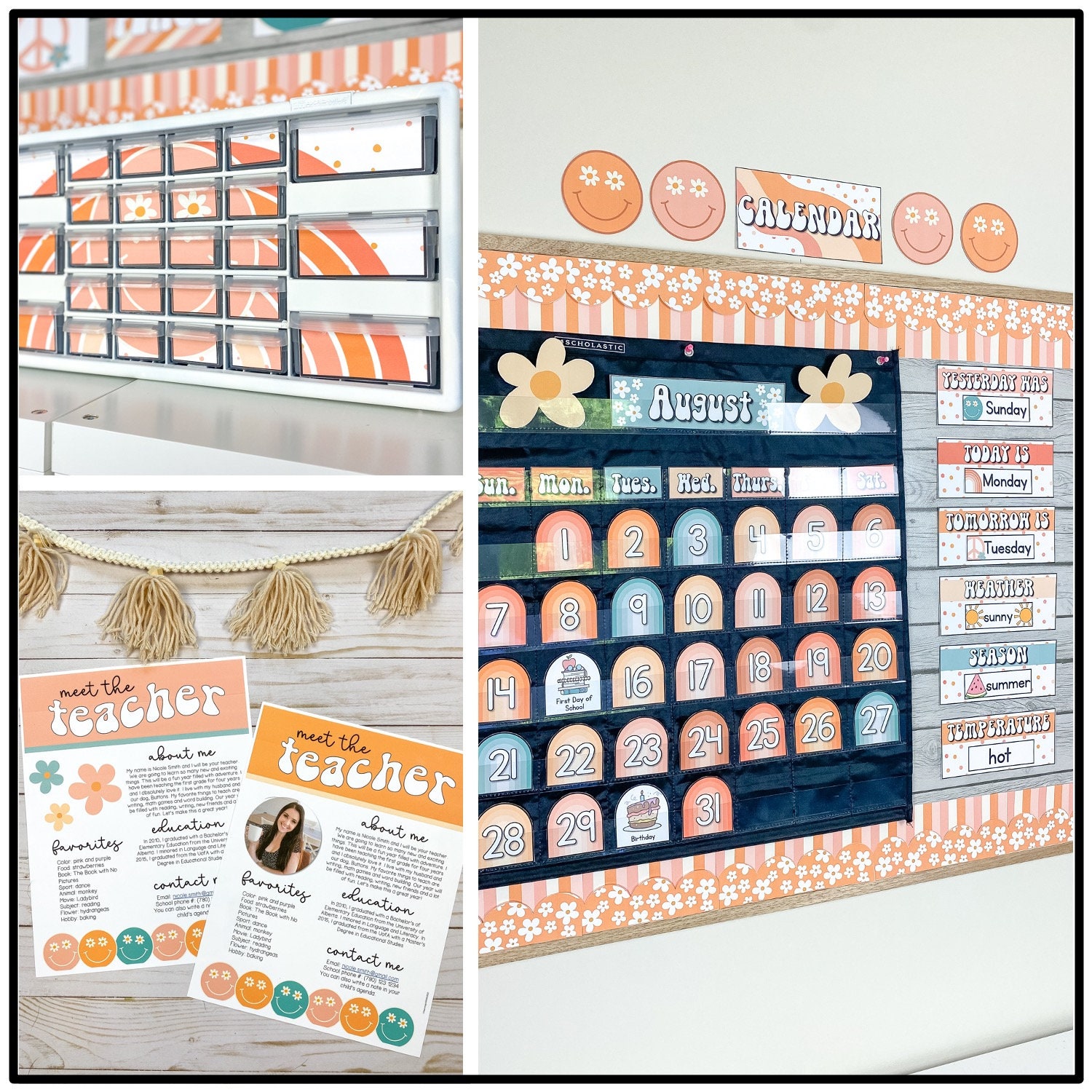 Boho Retro Classroom Decor Bundle Editable 70's - Etsy Canada