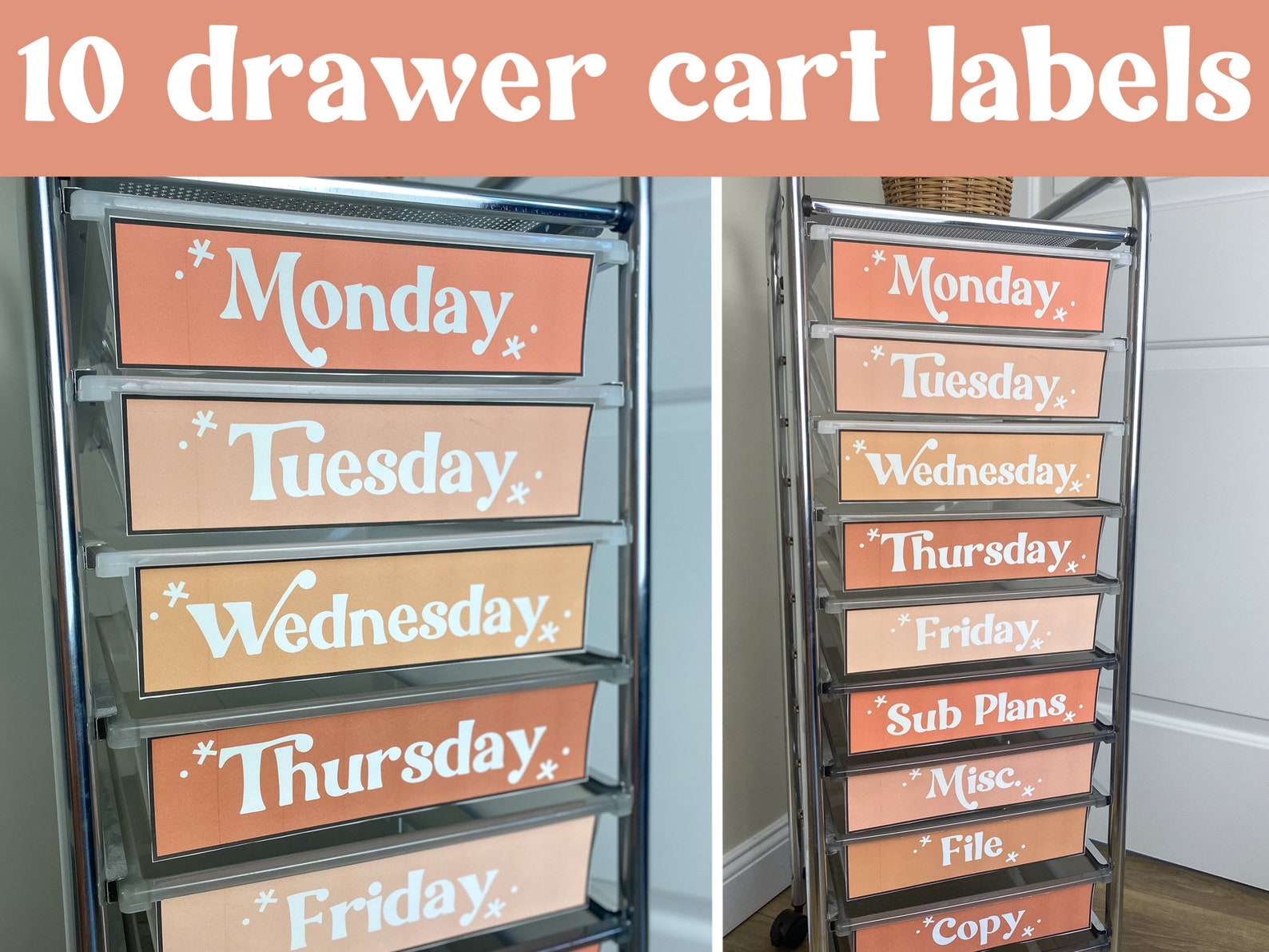 Boho Neutrals 10 Drawer Rolling Cart Labels Teacher Cart | Etsy