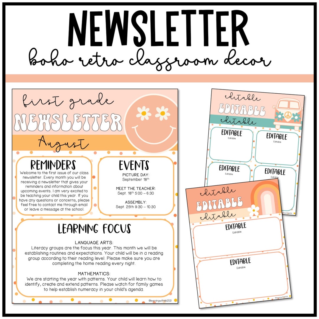 Boho Retro Classroom Newsletter | Editable | Daisy - Etsy