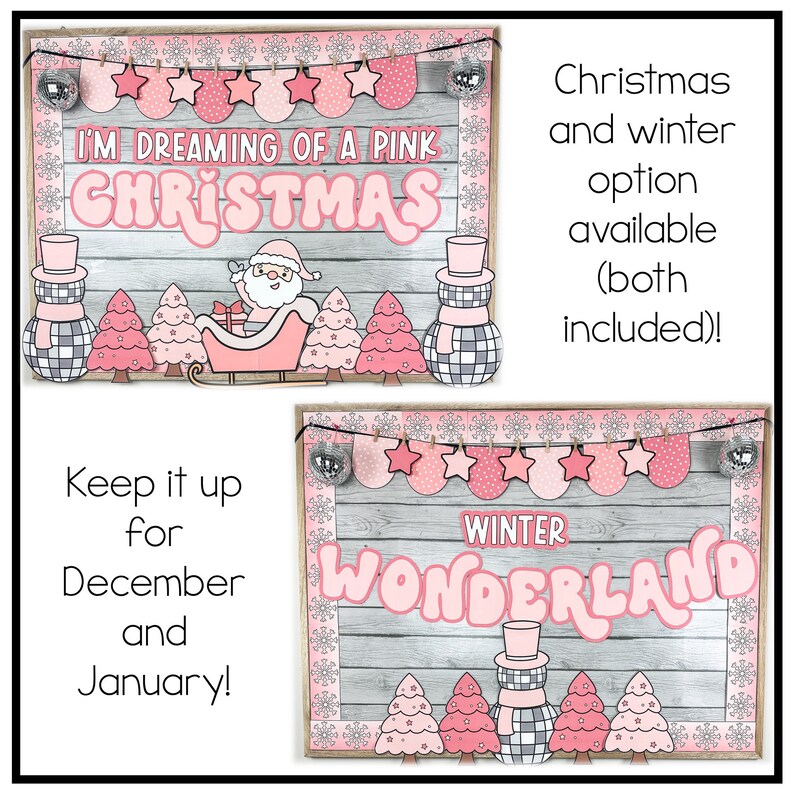 Christmas Bulletin Board Kit, Classroom Decor, Pink Christmas, Disco ...