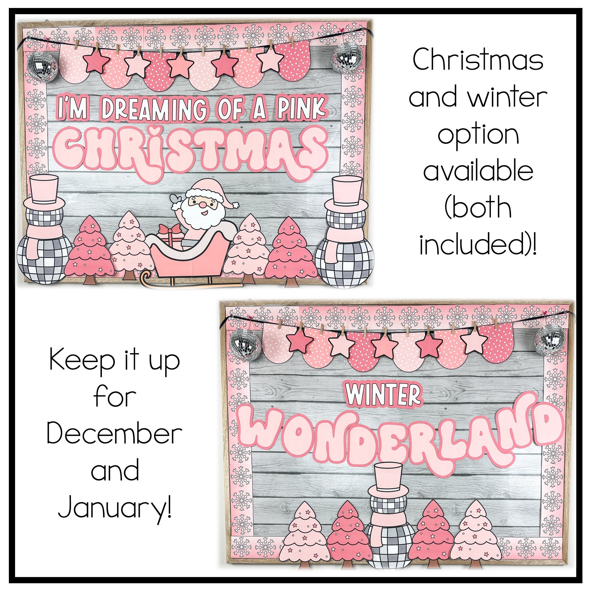 Christmas Bulletin Board Kit, Classroom Decor, Pink Christmas, Disco ...