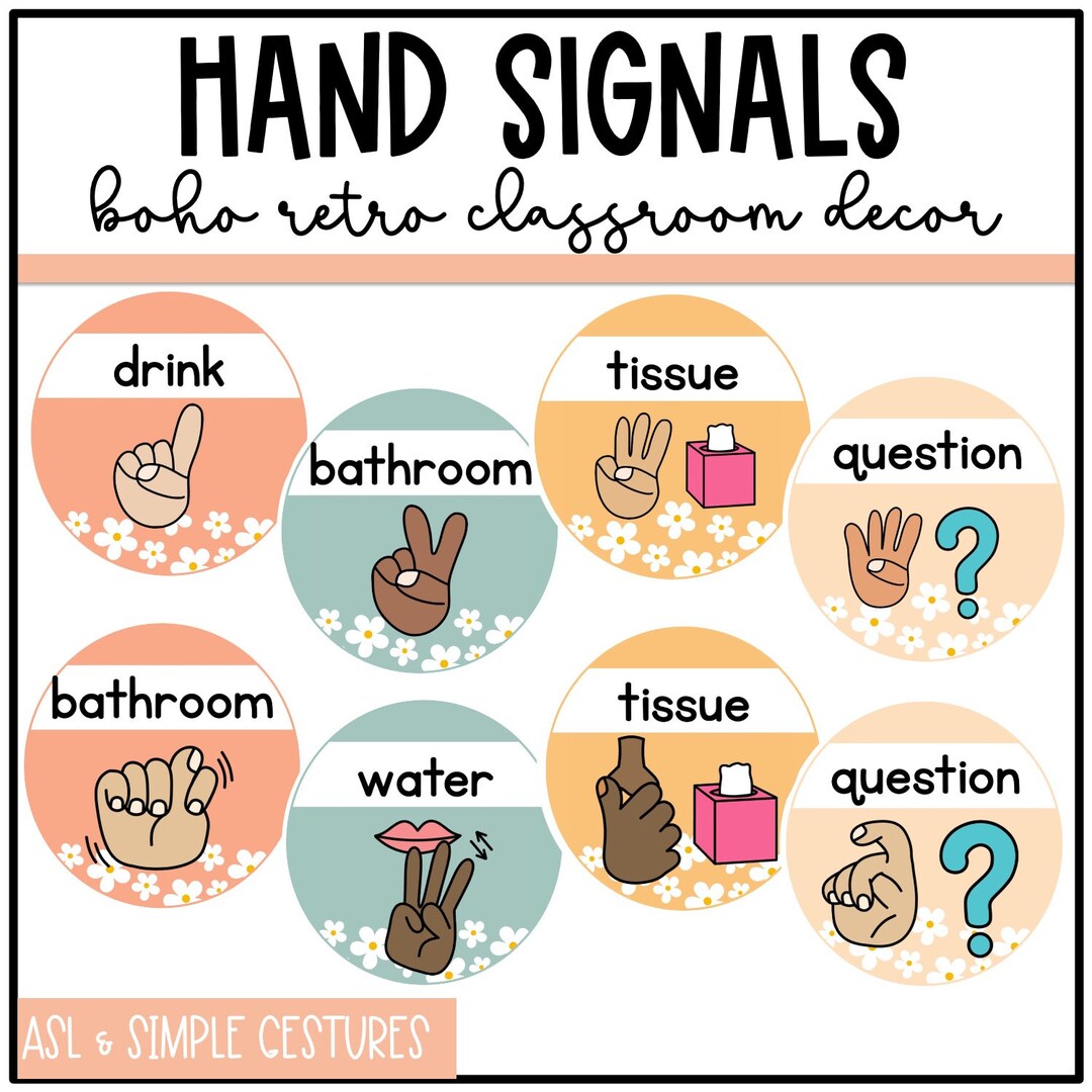 Boho Retro Classroom Hand Signals | Daisy Classroom Decor - Etsy