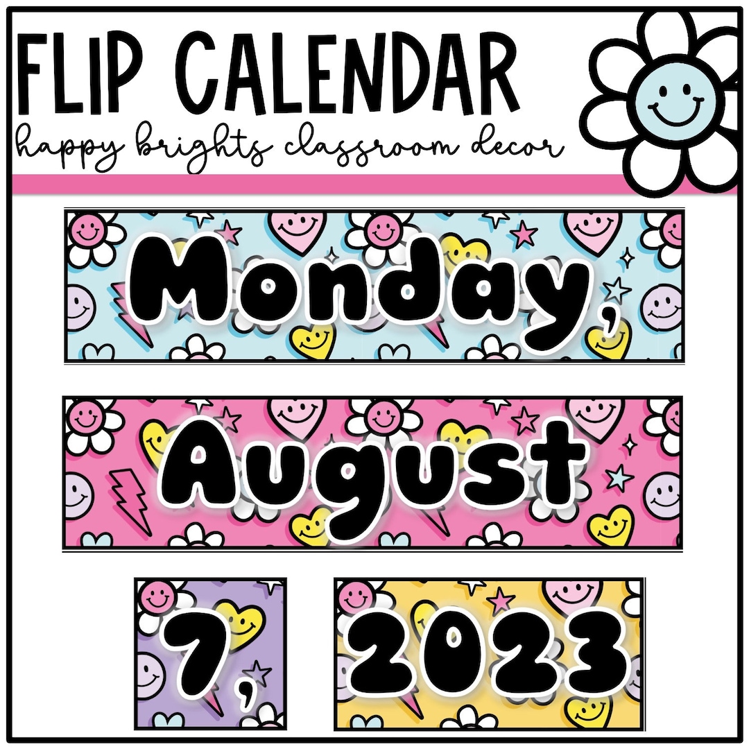 Flip Calendar | Happy Brights Classroom Decor | Editable - Etsy