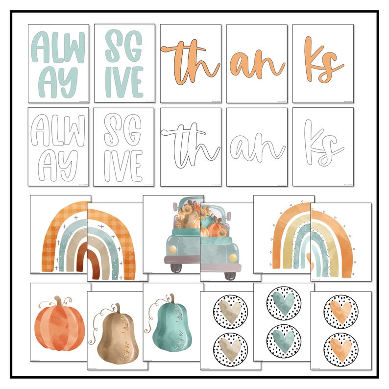 Thanksgiving Bulletin Board Boho Rainbow Classroom Decor | Etsy