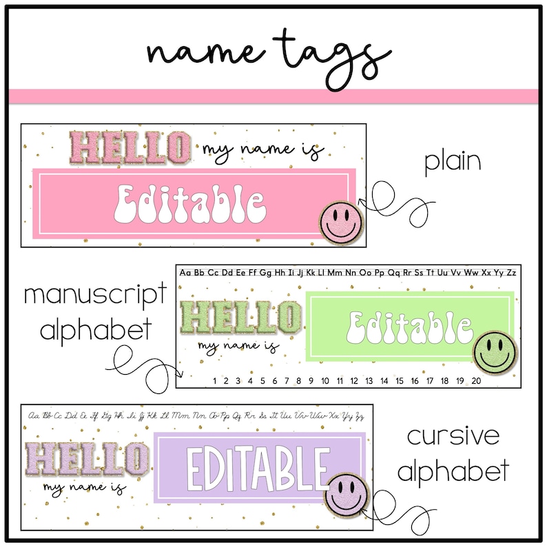 Retro Pastel Name Tags Classroom Labels Editable - Etsy