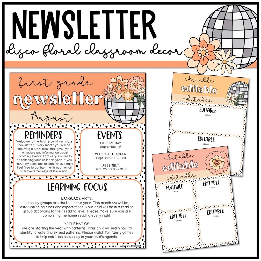 Disco Floral Classroom Newsletter, Template, Retro Classroom Decor - Etsy