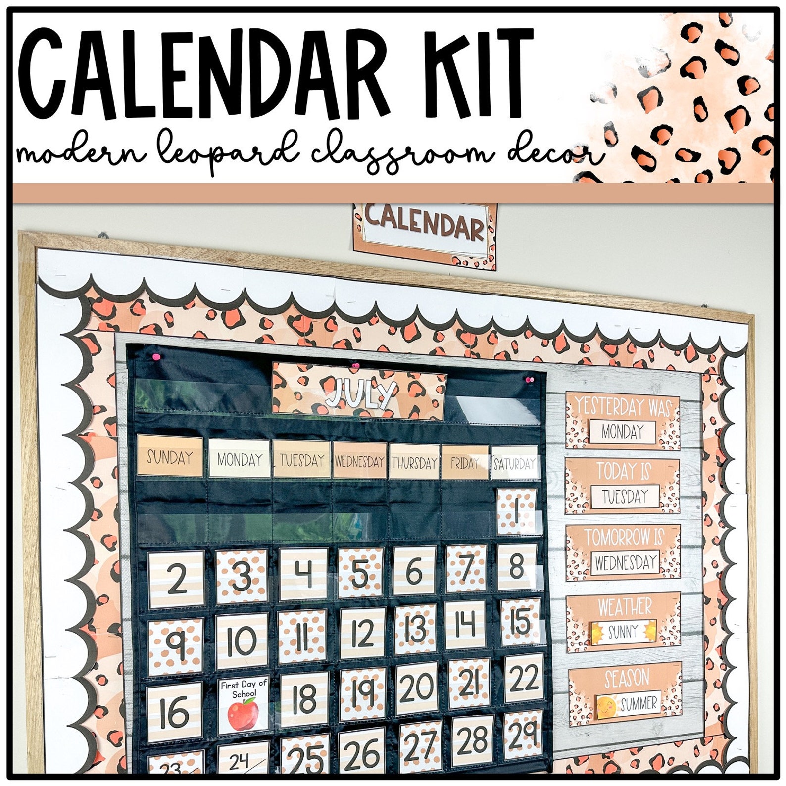 Modern Leopard Calendar, Pocket Chart, Cheetah Classroom Decor ...
