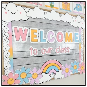 Back to School Bulletin Board | Pastel Classroom Decor| Rainbow | Cloud ...