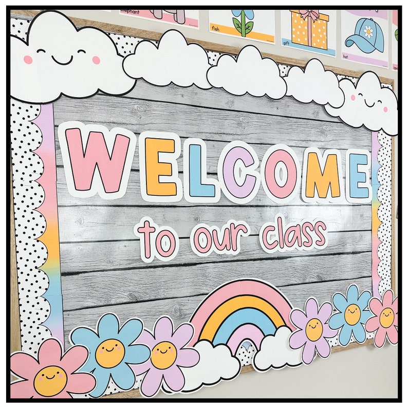 Back to School Bulletin Board | Pastel Classroom Decor| Rainbow | Cloud ...