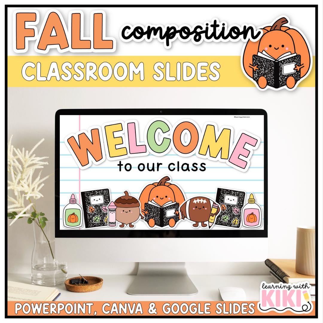 Fall Slides With Timers | Composition Notebook Decor | Powerpoint Canva ...