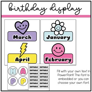 Happy Brights Birthday Display, Bulletin Board, Editable, Bright ...