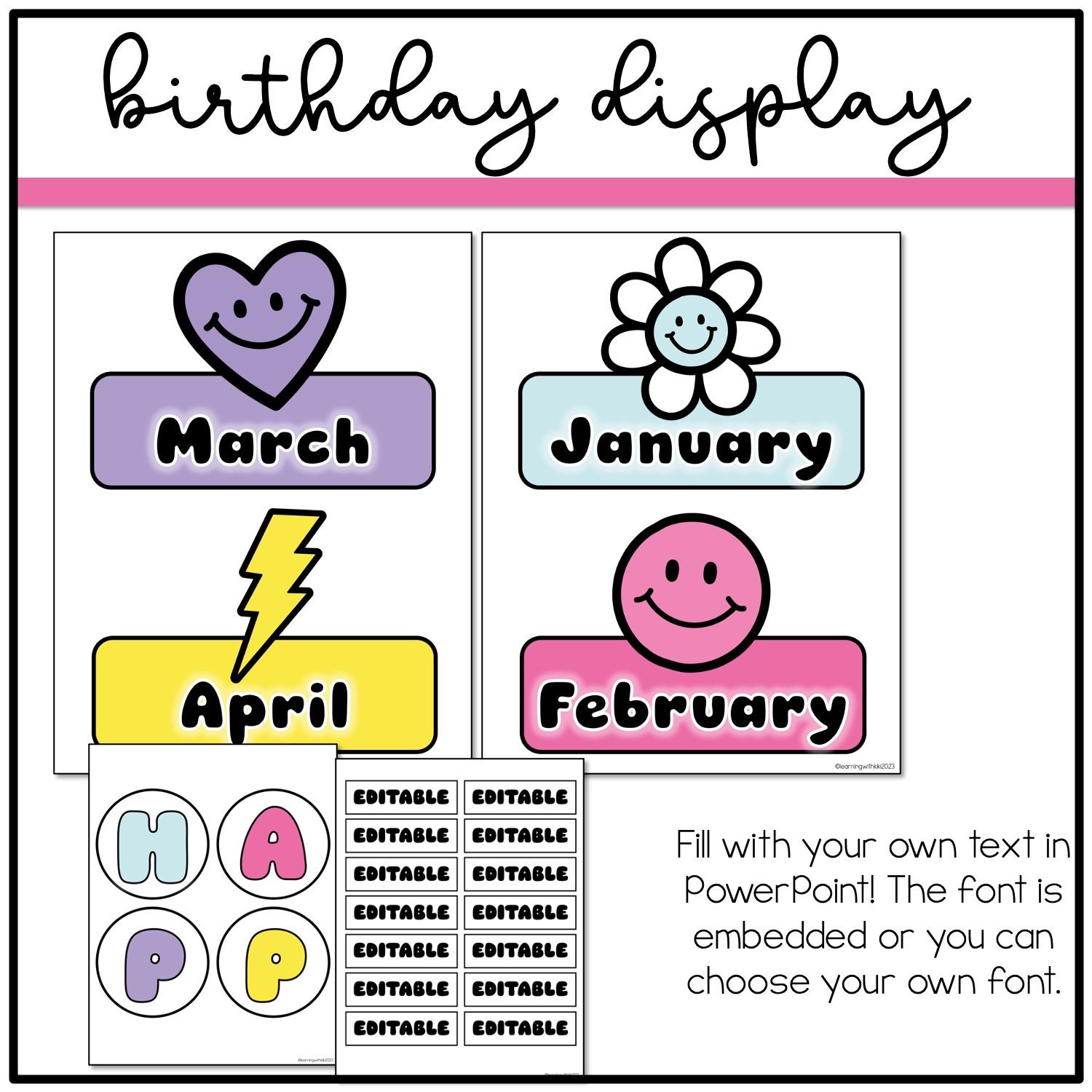 Happy Brights Birthday Display Bulletin Board Editable - Etsy