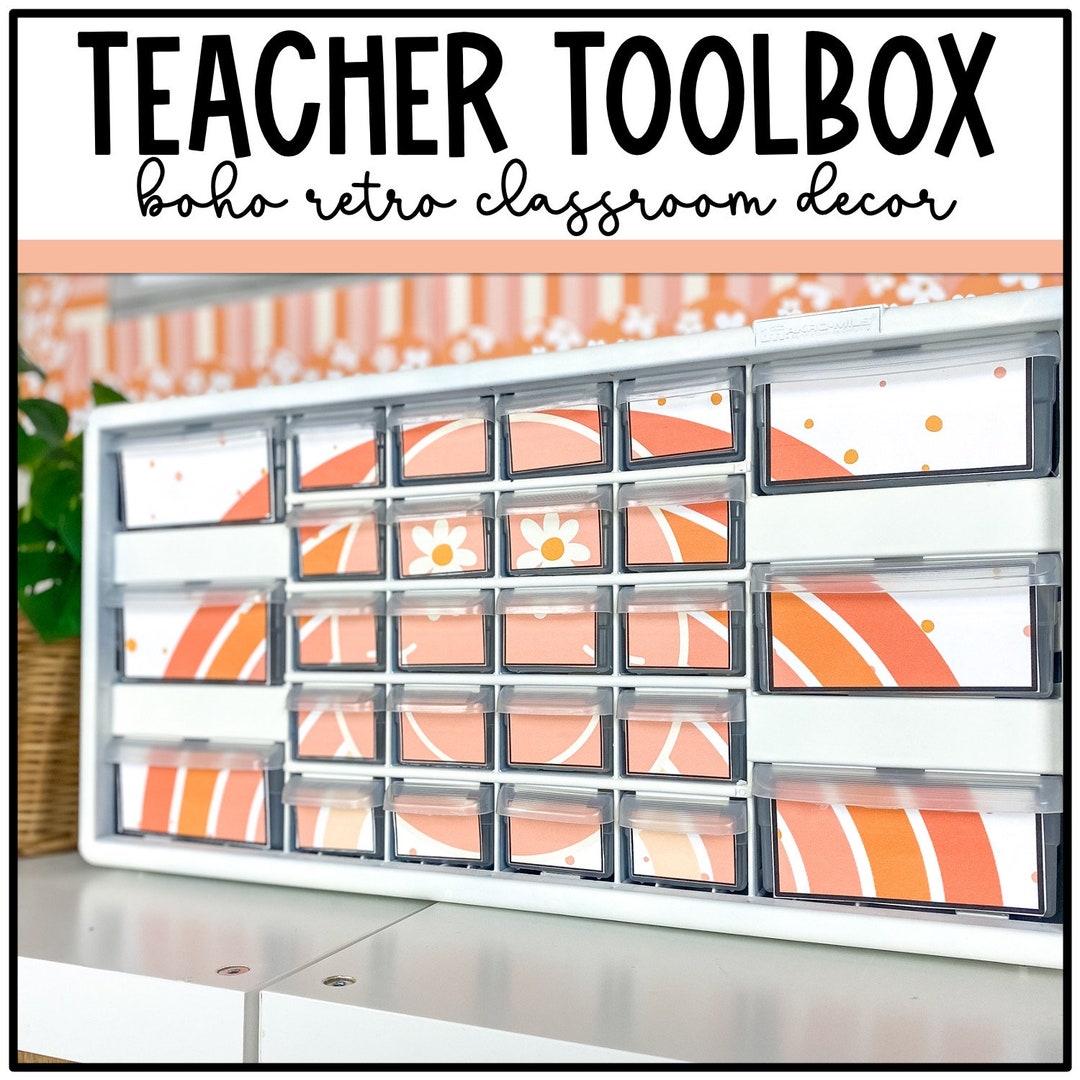 Boho Retro Teacher Toolbox Labels | Daisy Classroom Decor - Etsy