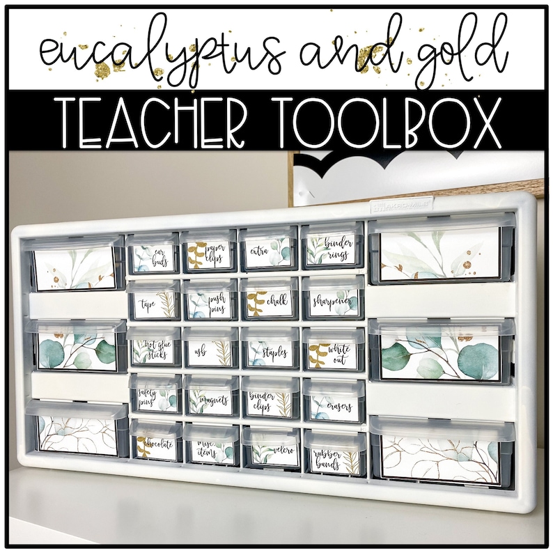 Eucalyptus and Gold Teacher Toolbox Labels Botanical - Etsy