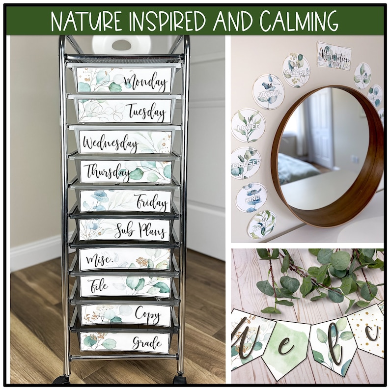Eucalyptus and Gold Classroom Decor Bundle | Editable | Botanical - Etsy