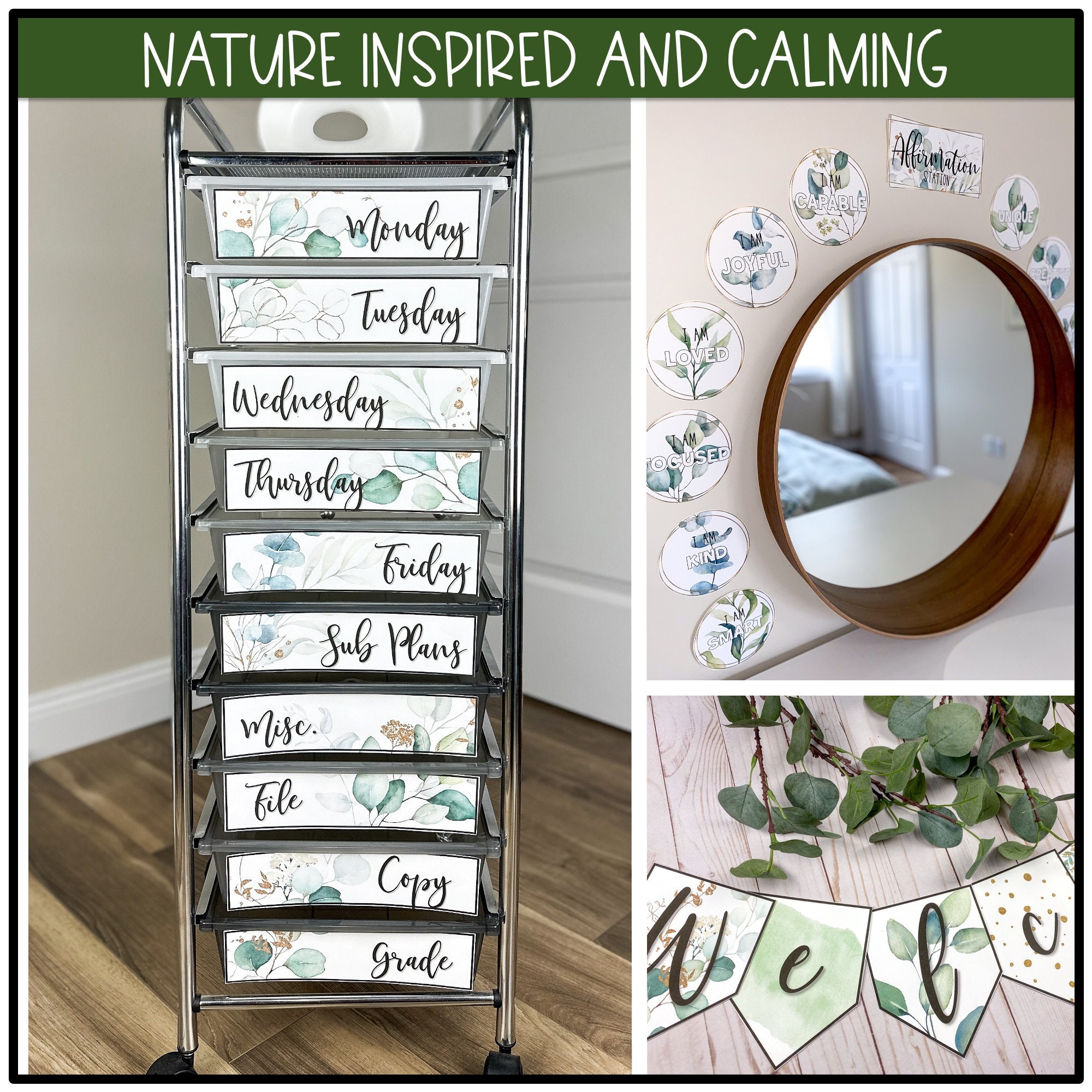 Eucalyptus and Gold Classroom Decor Bundle | Editable | Botanical - Etsy
