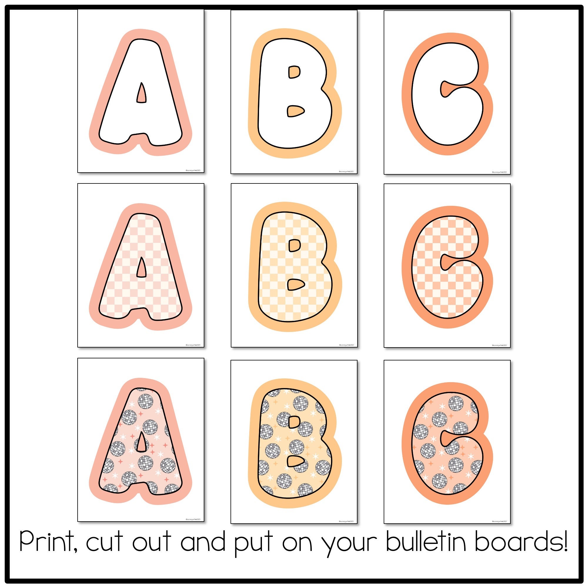 Disco Floral Bulletin Board Letters | A - Z, Letters and Numbers, Retro ...
