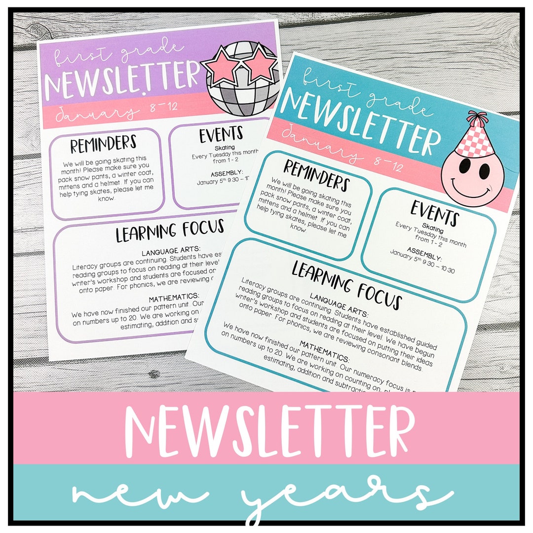 New Years Classroom Newsletter Template, Disco - Etsy