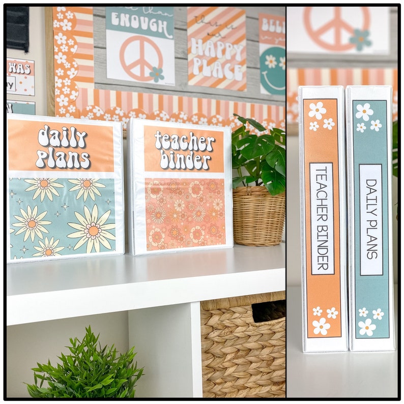 Boho Retro Binder Covers Editable Daisy Classroom Decor - Etsy