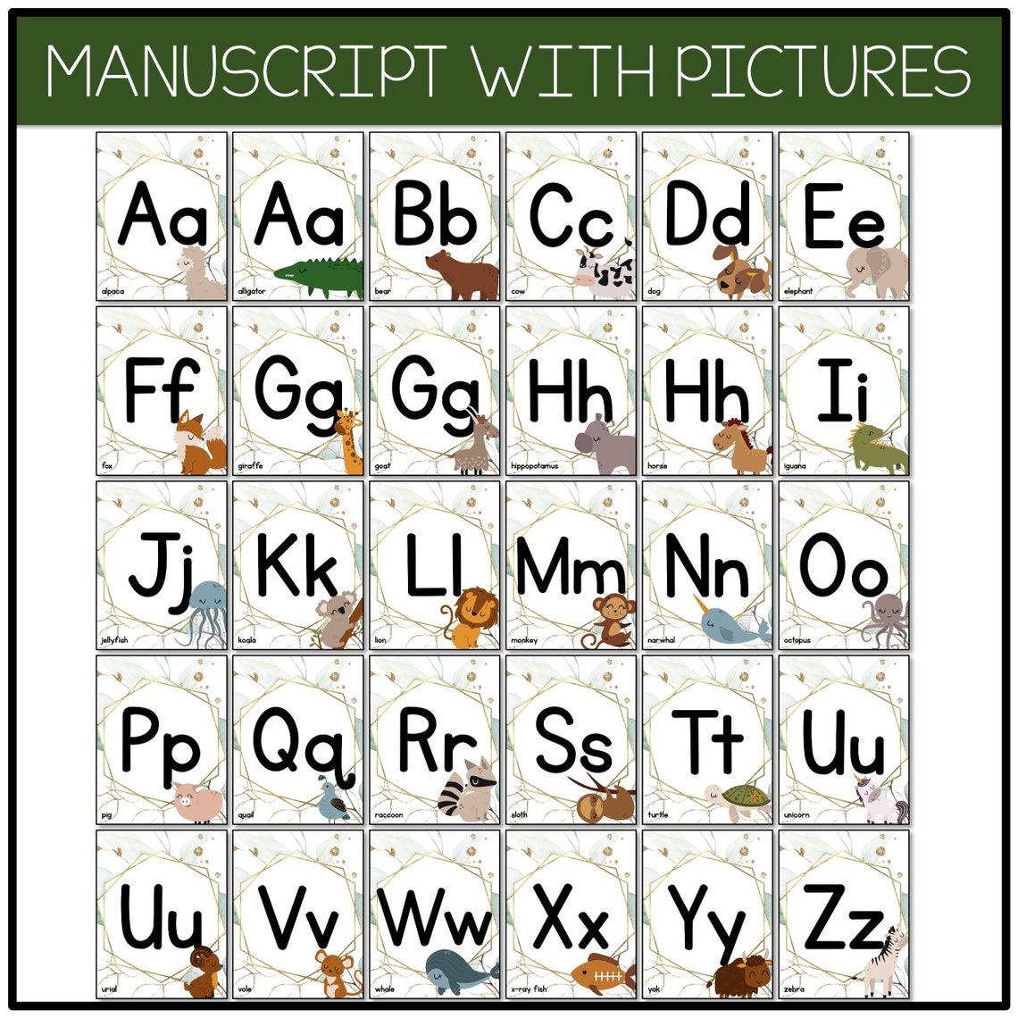 Eucalyptus and Gold Alphabet Posters Botanical Classroom | Etsy