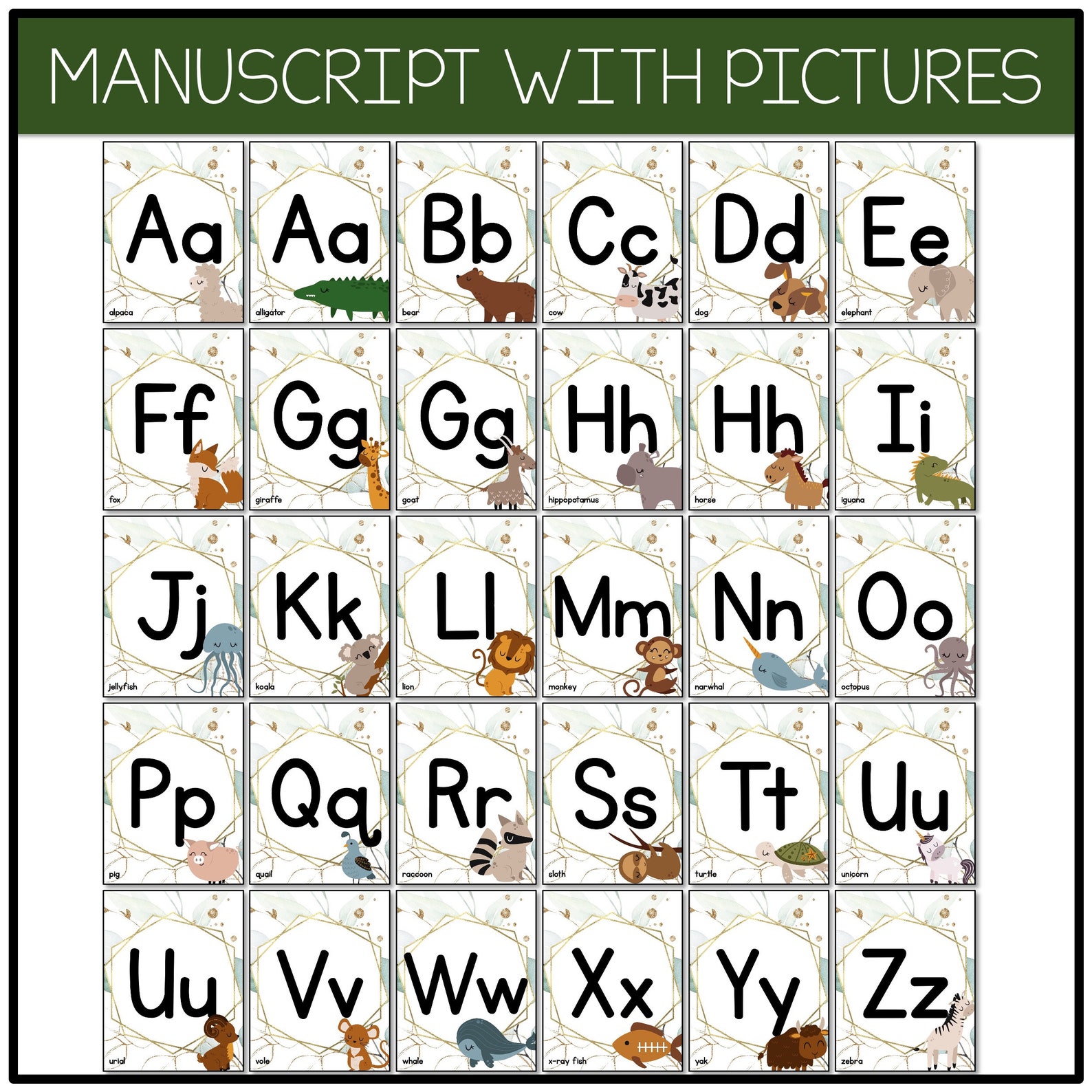 Eucalyptus and Gold Alphabet Posters Botanical Classroom | Etsy