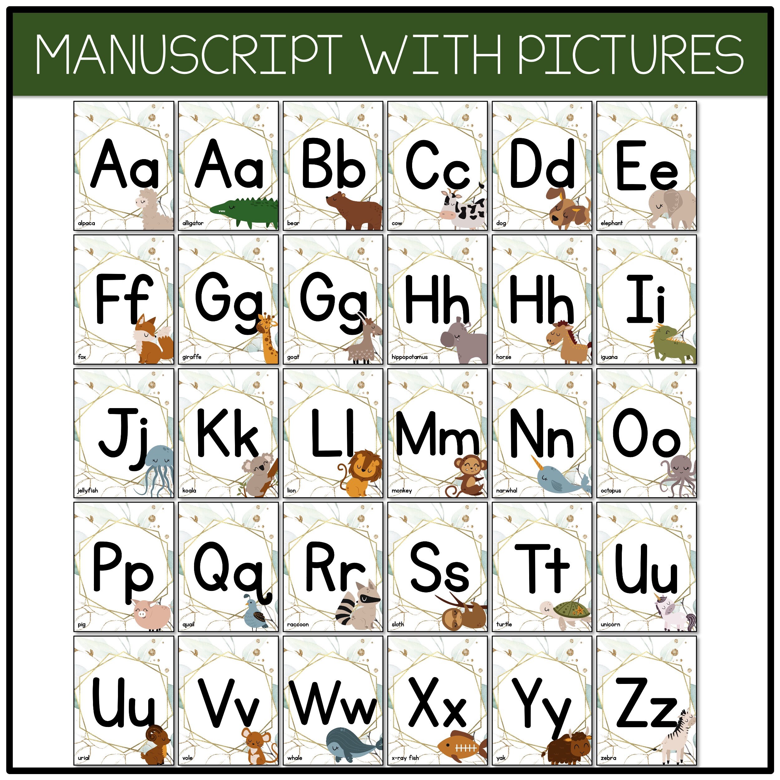 Eucalyptus and Gold Alphabet Posters | Botanical Classroom Decor ...