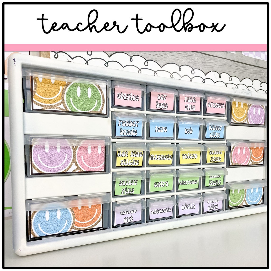 Retro Pastel Teacher Toolbox Labels Happy Classroom Decor - Etsy