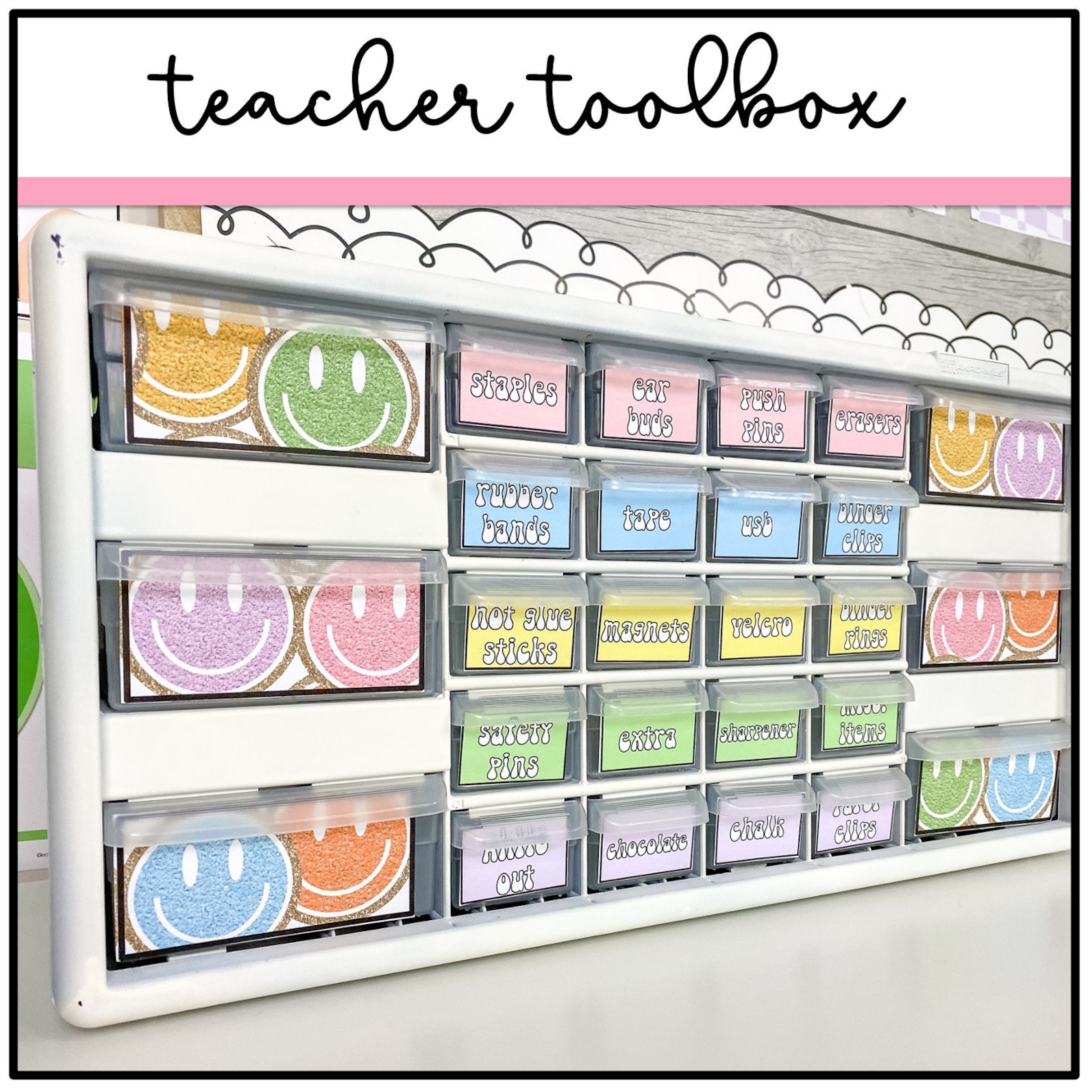 Retro Pastel Teacher Toolbox Labels Happy Classroom Decor - Etsy
