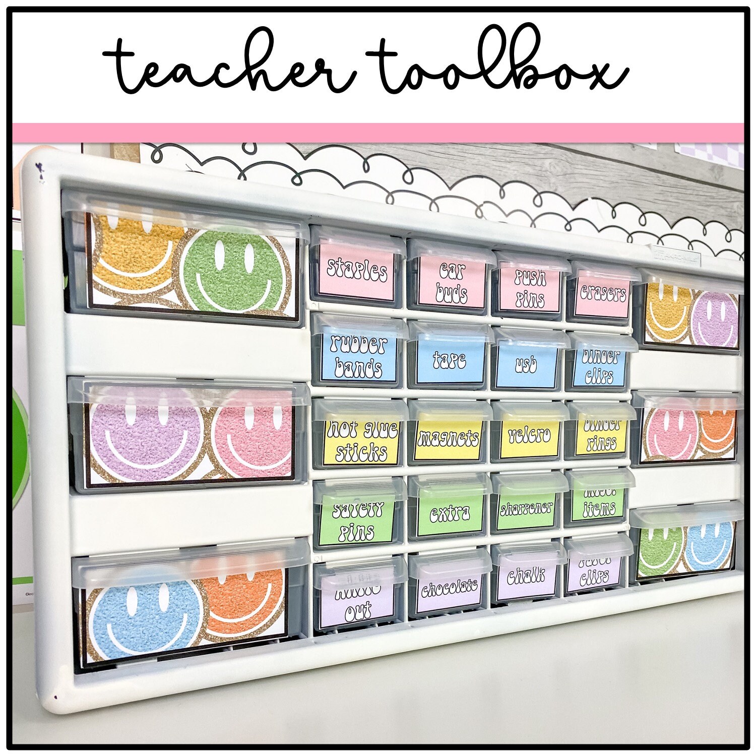 Retro Pastel Teacher Toolbox Labels | Happy Classroom Decor - Etsy