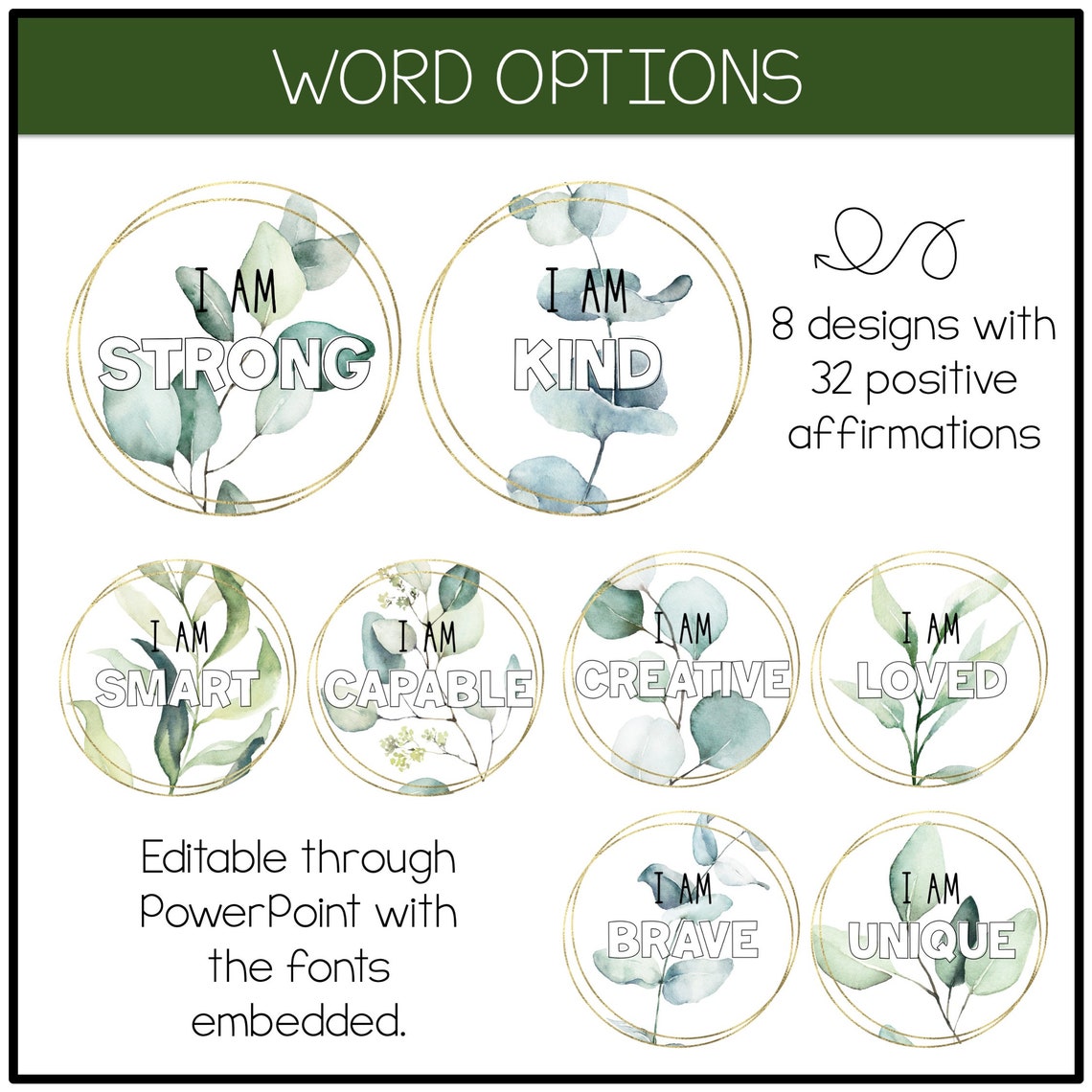 Eucalyptus and Gold Door Display | Positive Affirmations | Botanical - Etsy