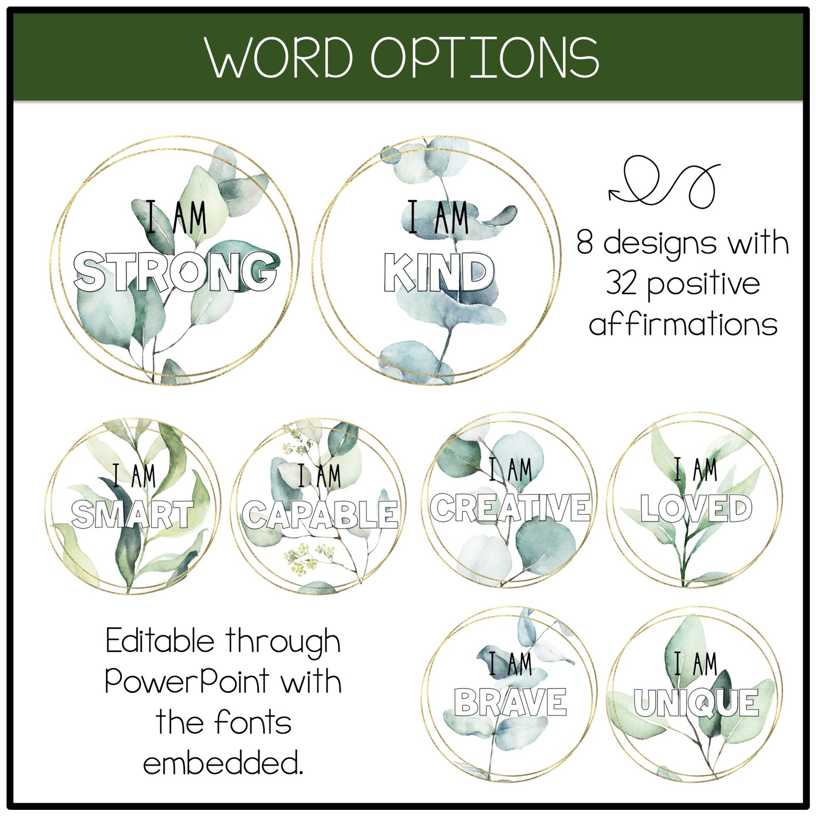 Eucalyptus and Gold Door Display | Positive Affirmations | Botanical - Etsy