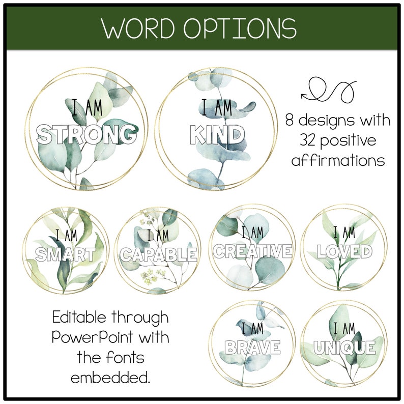 Eucalyptus and Gold Door Display Positive Affirmations - Etsy