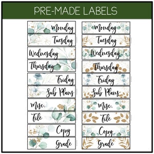 Eucalyptus and Gold 10 and 12 Drawer Rolling Cart Labels | Teacher Cart ...