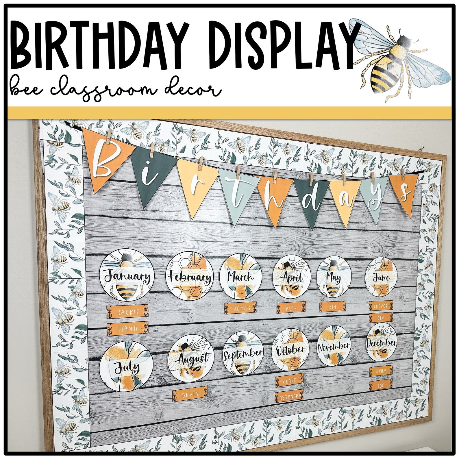 Bee Birthday Display Bulletin Board Bee Eucalyptus Classroom Decor - Etsy