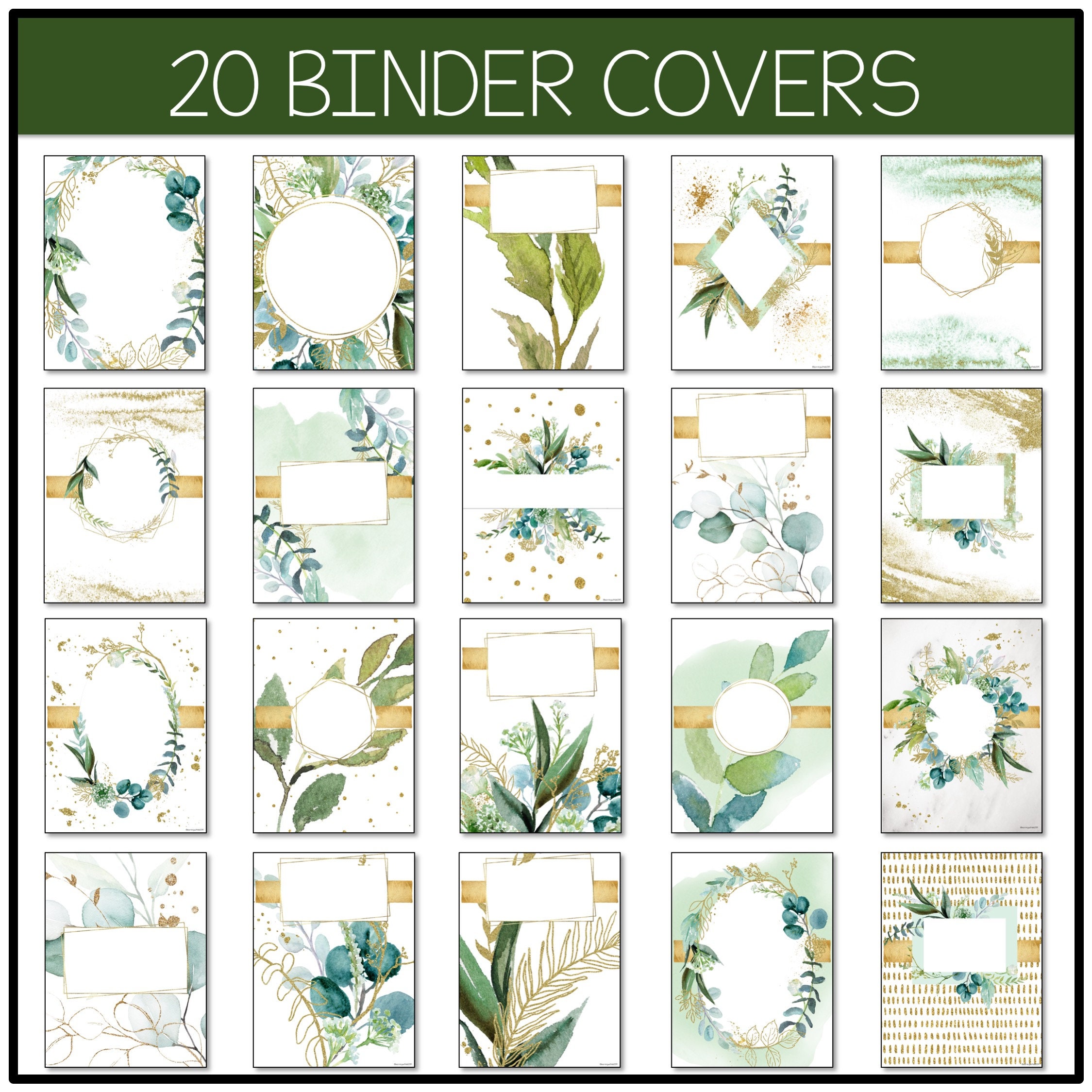 Eucalyptus and Gold Binder Covers | Editable | Botanical Classroom ...