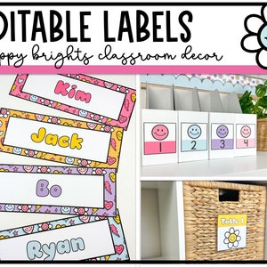 Happy Brights Name Tags Classroom Labels Editable Bright - Etsy